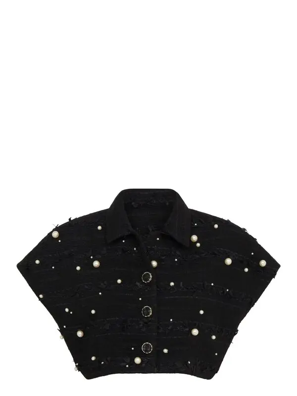 SOUR FIGS Faux Pearl-embellished Cropped Vest - Black