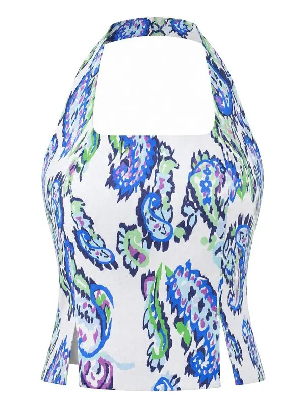 LUMINA ELIGMA The Halterline Linen Blouse Paisley - Blue