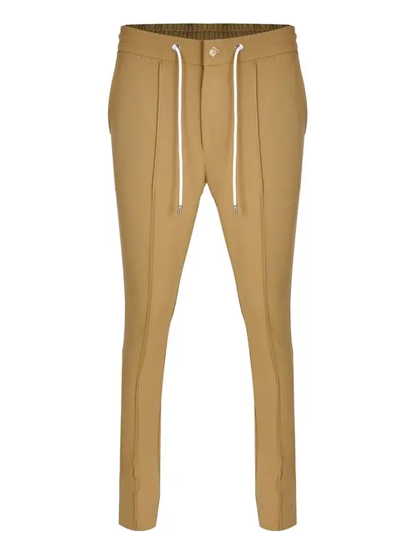 DAVID WEJ Ashford Plain Smart Drawstring Trousers Biege - Brown