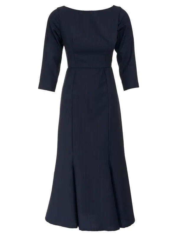 SOFIA TSERETELI Pinstripe Virgin Wool Midi Dress - Grey