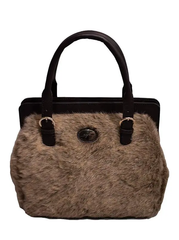 CHANEL JOAN ELKAYAM Faux Fur Leather Nonna Bag - Brown