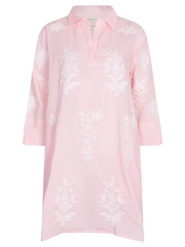 NOLOGO-CHIC Short Tourist Dress With White Embroidery Cotton Pale - Pink