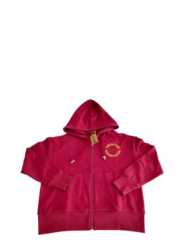 MIRACLES MANIFESTER Embroide Zip Hoodie Burgundy - Red