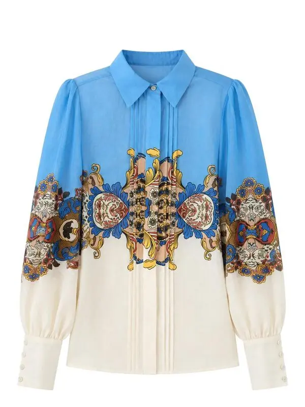 WE ARE KINDRED Evelyn Linen Puff Sleeve Shirt - Blue