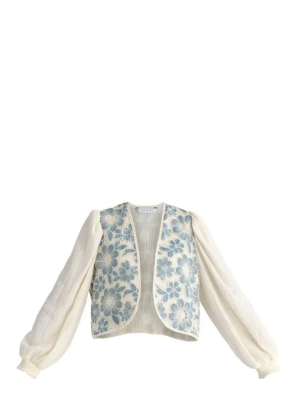 PAISIE Cutwork Embroidery Cheesecloth Jacket In Light - Blue