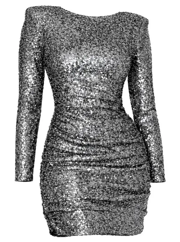 MONICE LONDON Bey Sequin Mini Dress- Gunmetal - Silver