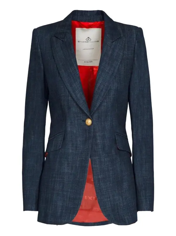 THE EXTREME COLLECTION Fitted Denim Blazer With Gold Buttons - Blue