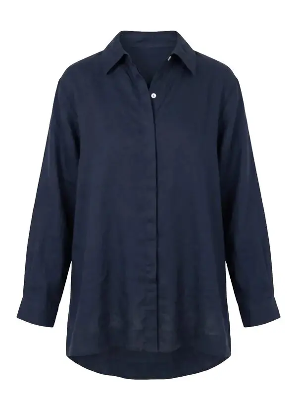 Adrift Clothing Oversized Linen Boyfriend Shirt In Navy - Blue