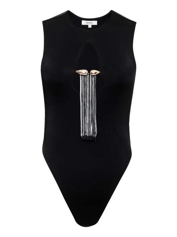 Sélone Nina Fringed Bodysuit - Black