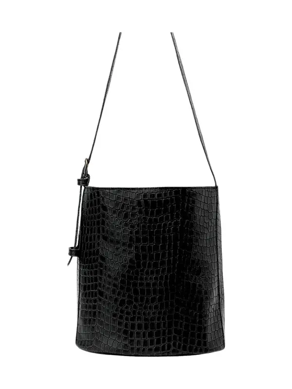 JUAN-JO Croc Embossed Leather Bucket Bag - Black