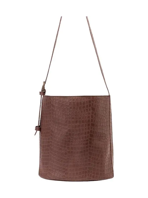 JUAN-JO Croc Embossed Leather Bucket Bag - Brown