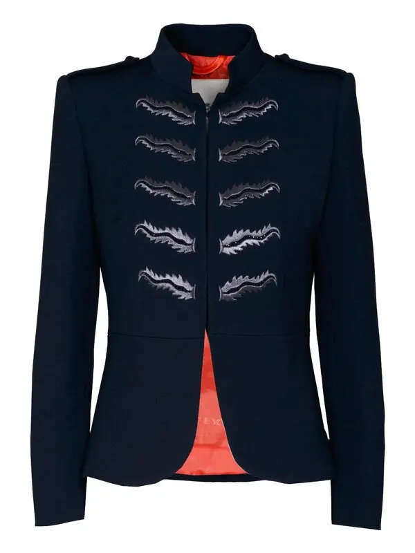 THE EXTREME COLLECTION Navy Blazer With Embroidery And Mandarin Collar - Blue