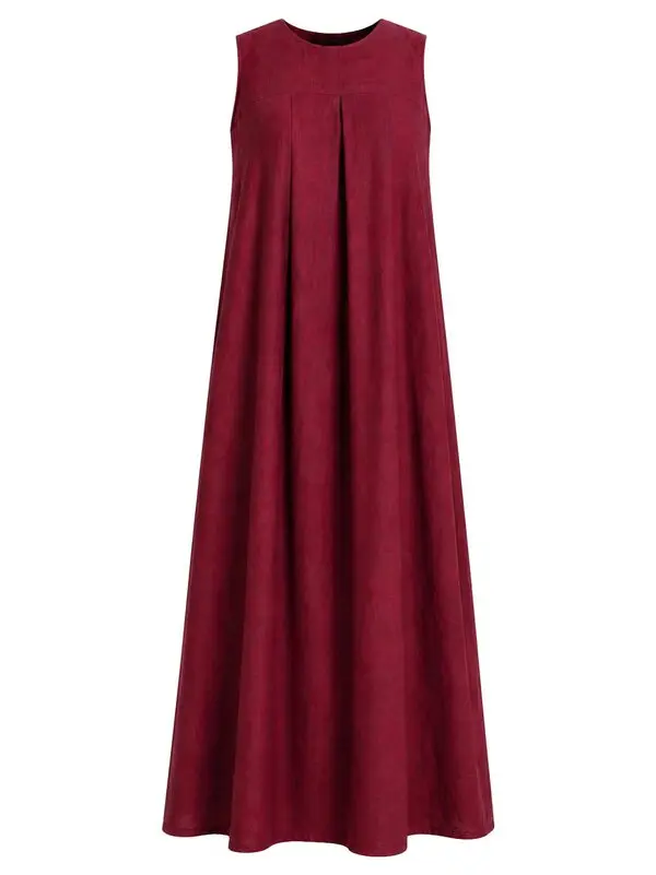 NIKKA PLACE Linen Maxi Gathe Maternity Dress In Burgundy - Red
