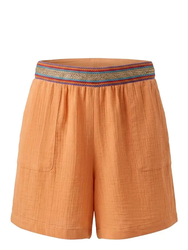 LALIPOP DESIGN Terracotta Muslin Textured Waistband Relaxed Shorts - Orange