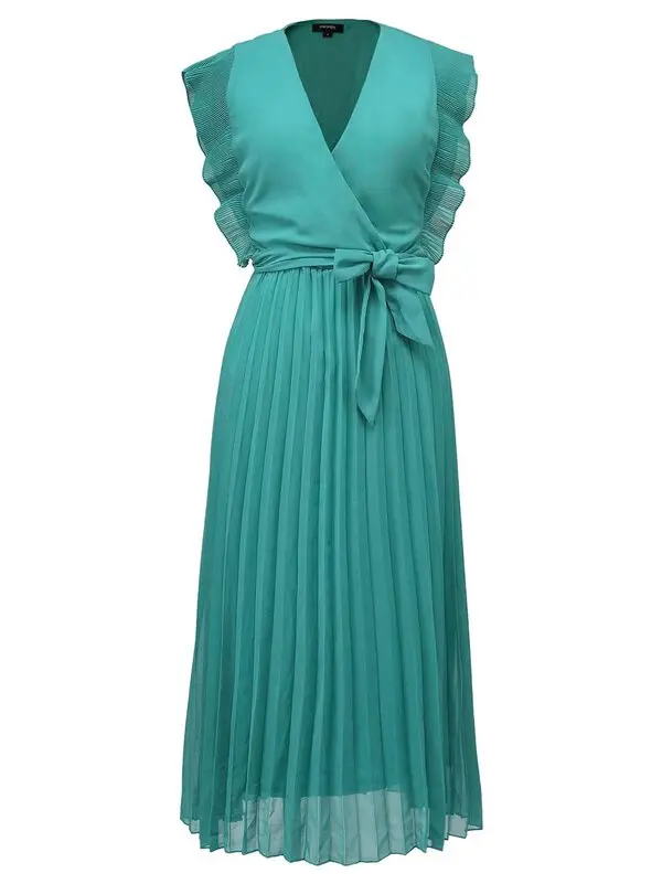 SMART AND JOY Pleats Ruffle Wrap Effect Dress Aqua - Green