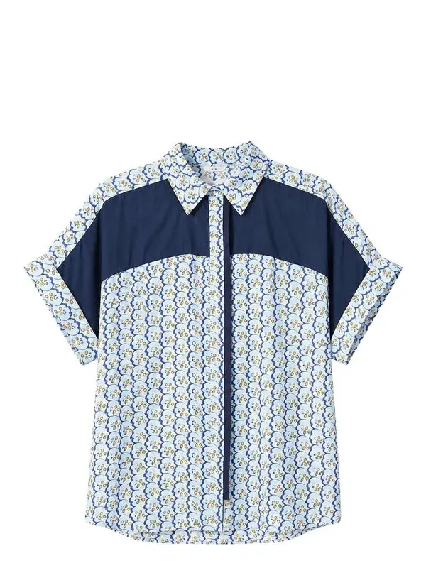 SMART AND JOY Short-sleeve Blouse In Geometric Print - Blue