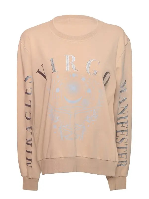 MIRACLES MANIFESTER Neutrals Oversized Embroidered Virgo Sign Sweatshirt - Beige/brown