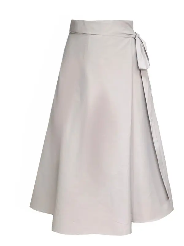 FROCK TALES Illusion Wrap Midi Skirt In Dove With Pockets - Grey
