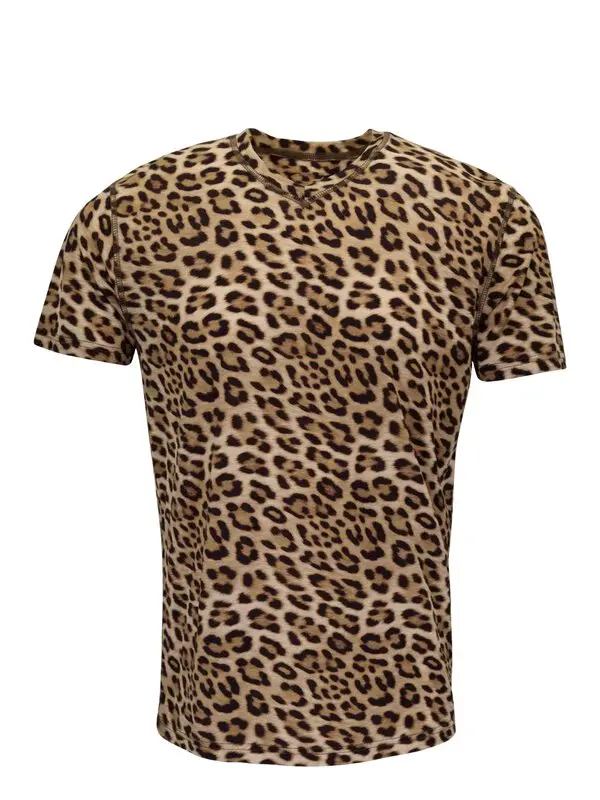 LORDS OF HARLECH Victor Leopard Wool Vneck Tee - Brown