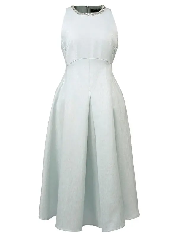 SMART AND JOY Fit-and-flare Collar Trim Textured Jacquard Dress Mint - Blue