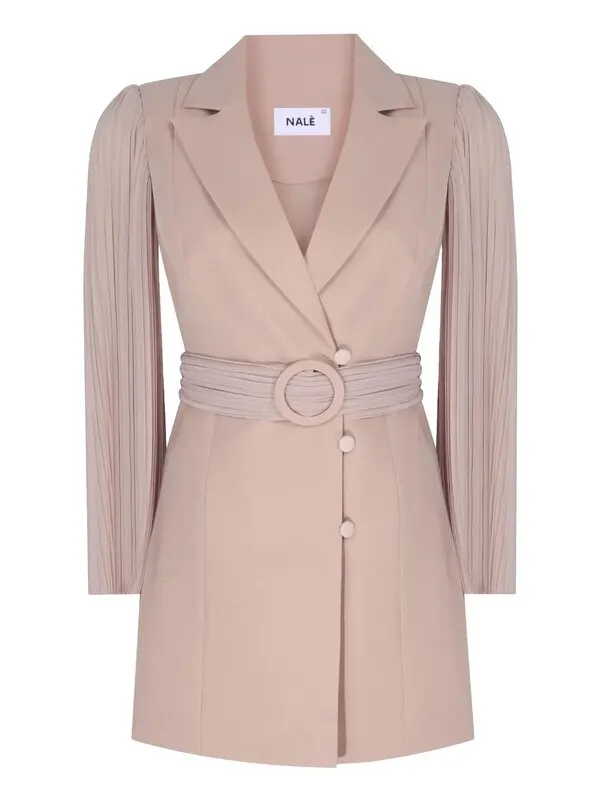 NALÈ Pleated Sleeves Blazer With Detachable Belt & Palazzo Wide Leg Trouser Suit - Brown