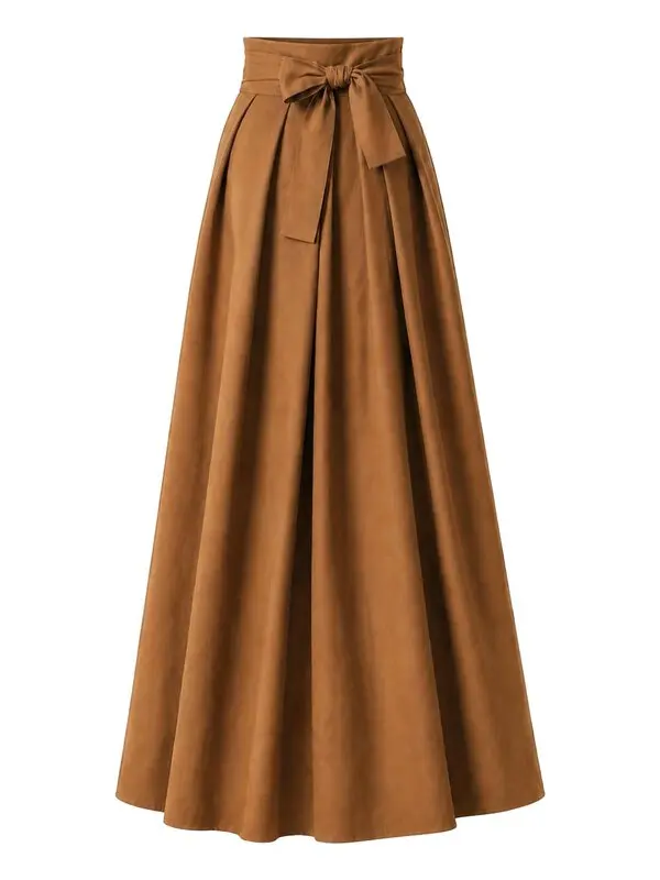 NIKKA PLACE Long Summer Cotton Skirt With High Waist In Light Color - Brown