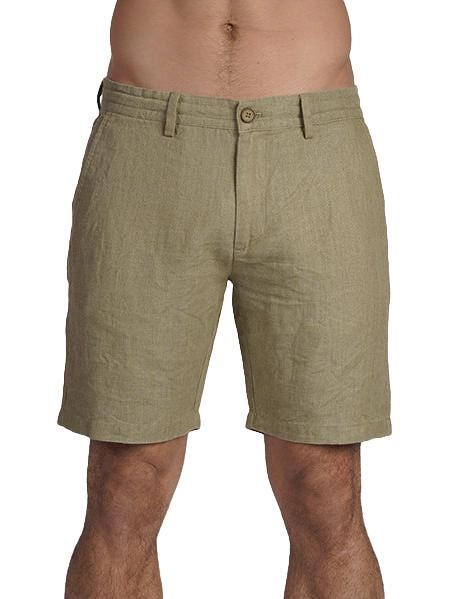 EIGHT X 100% Linen Slim Fit Shorts Olive - Green