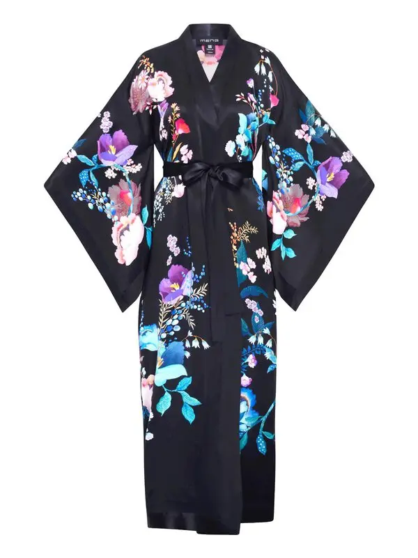 MENG Panther Silk Satin Kimono - Black