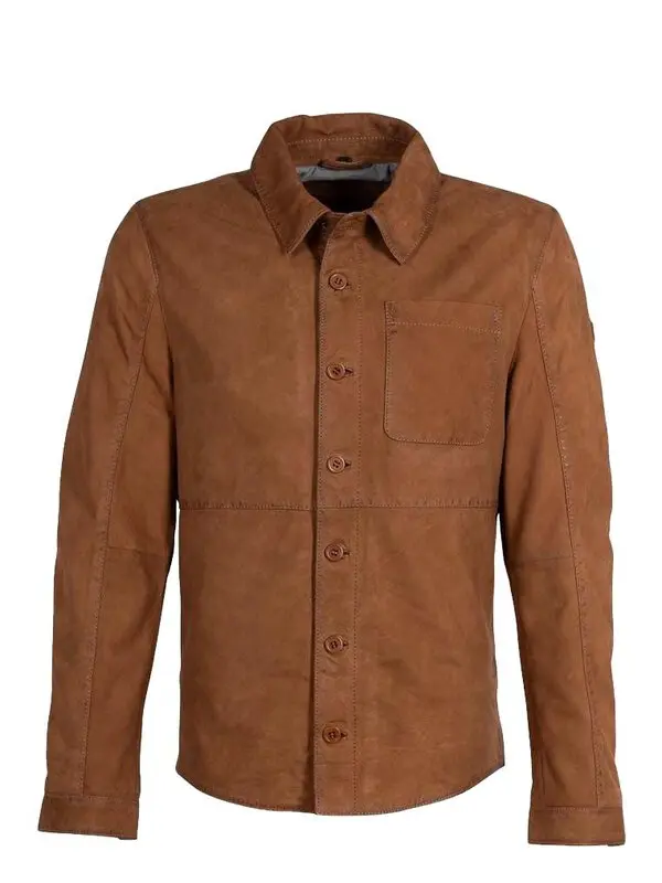 Mauritius Nubuck Leather Button-down Shacket Jemmo Cognac - Brown