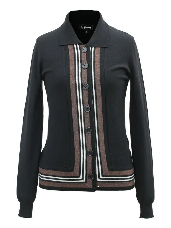 SMART AND JOY Cardigan With Contrasting Edges- Black And Coffee - Brown