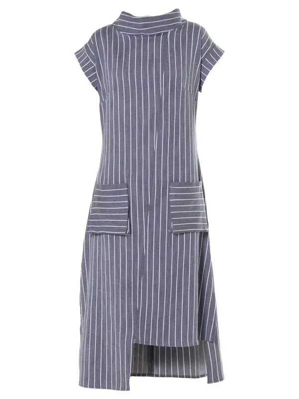 METAMORPHOZA Midi Striped Denim Dress In Dark - Blue