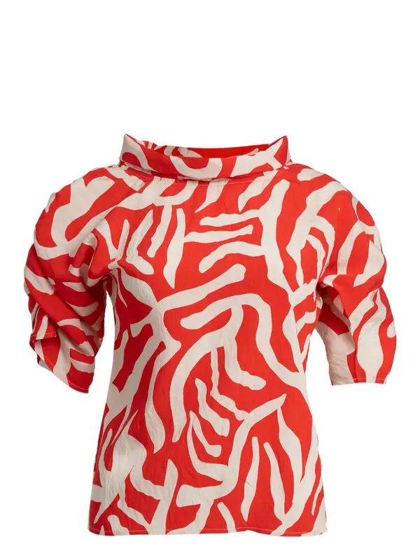 BIANCA POPP Puff Blouse With Collar In Print - Red