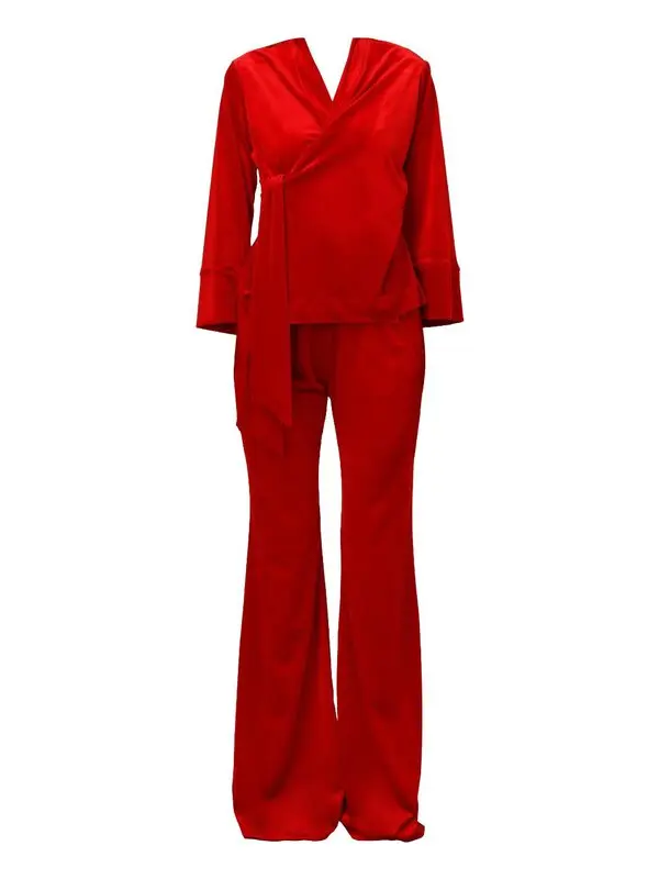 LIA ARAM Two-piece Draped Velvet Suit - Red