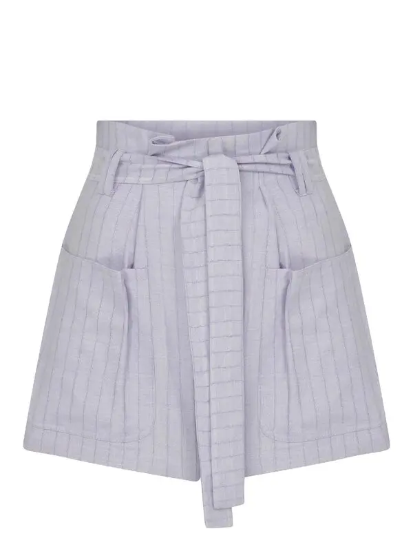 NAZLI CEREN Louis High Waisted Linen Blend Shorts - Blue