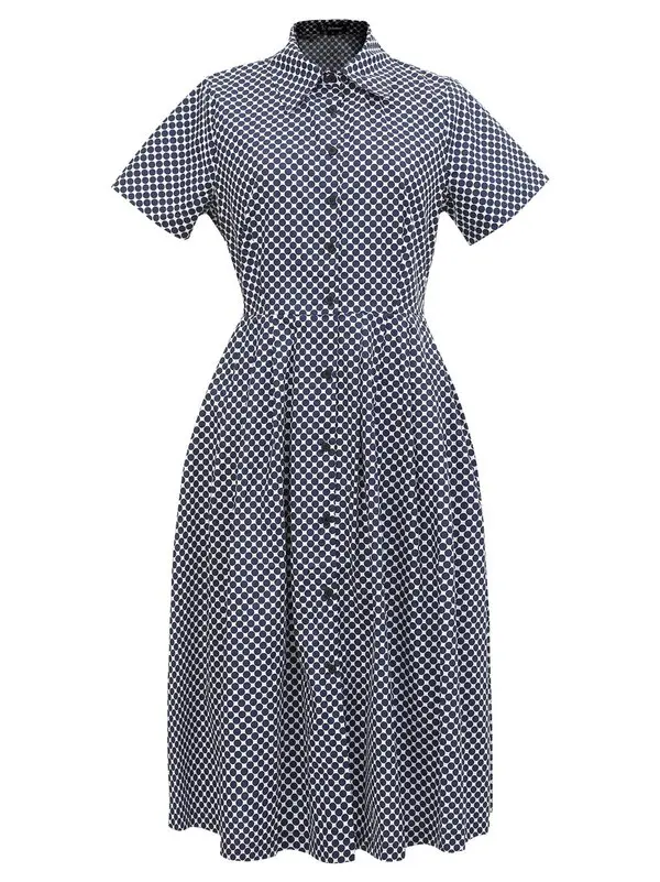 SMART AND JOY Cotton Shirt Dress White & Navy - Grey