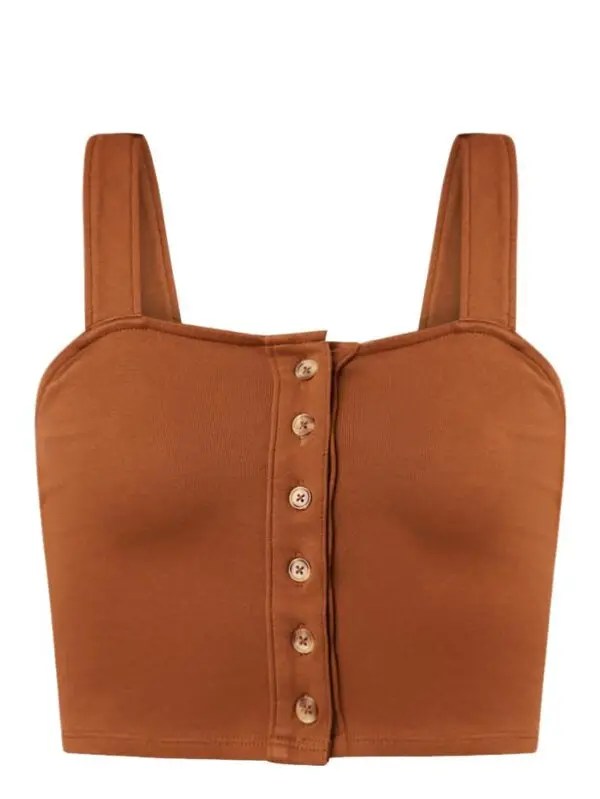 KNOWN SUPPLY Cropped Button Tank Jazz Spice - Brown