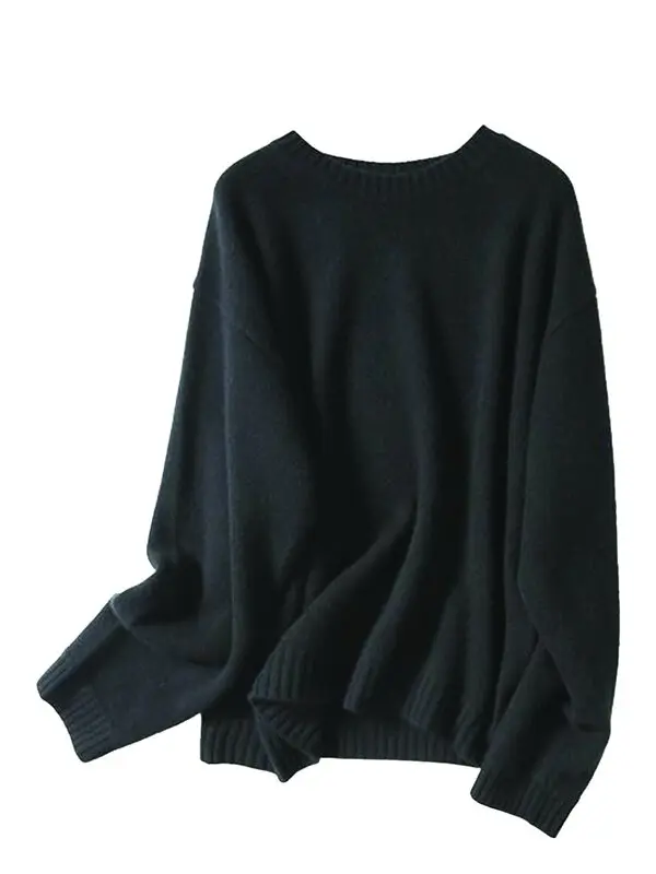 ZENZEE Cashmere Crew Neck Boyfriend Sweater - Black