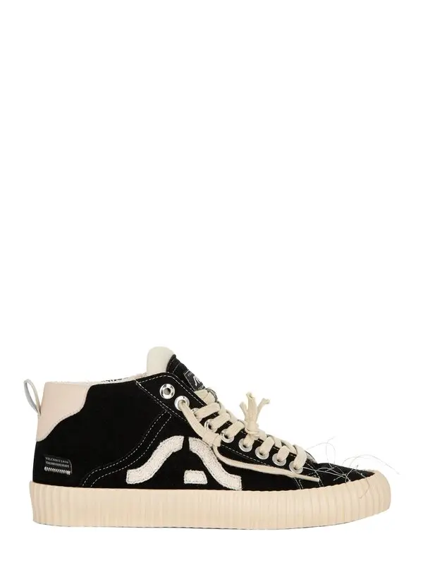 SPRINGA | UNIQUE VULCANIZED SNEAKERS ITALIAN HANDMADE Wavy Suede High Top Embroidery Sneakers - Black