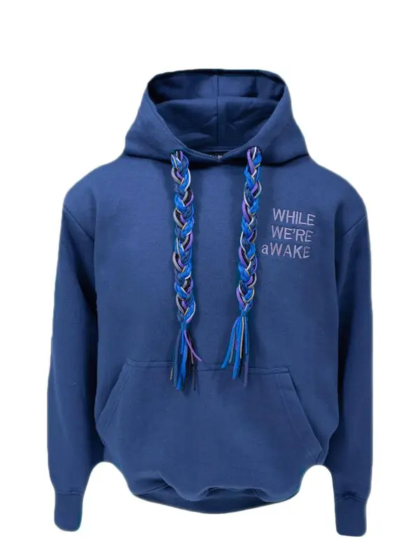 WHILE WE'RE AWAKE Braid On Braid Dark Hoodie - Blue