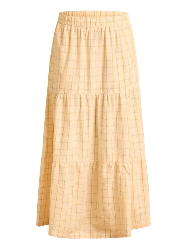 KNOWN SUPPLY Neutrals Tiered Checkered Skirt Haylea Pearl/mandarin - Orange