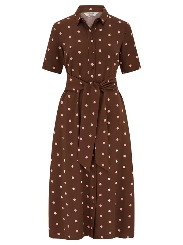 SUGARHILL BRIGHTON Celeste Midi Shirt Dress Pink Polka - Brown