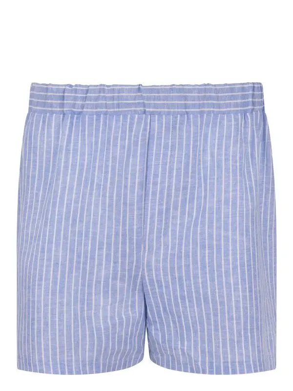 GUNDA HAFNER LTD Light And White Striped Cotton Linen Blend Shorts - Blue
