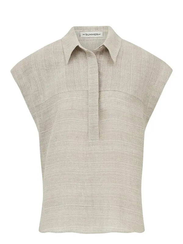 THE SUMMER EDIT Neutrals Blair Luxe Linen Shirt Natural - Black/blue