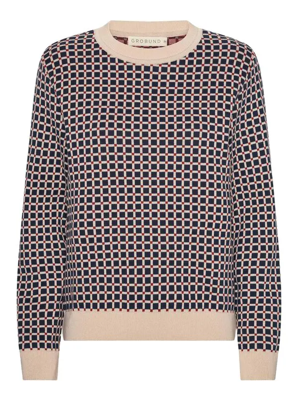 GROBUND Frida Knitted Blouse The One With Mosaic Details - Blue/red
