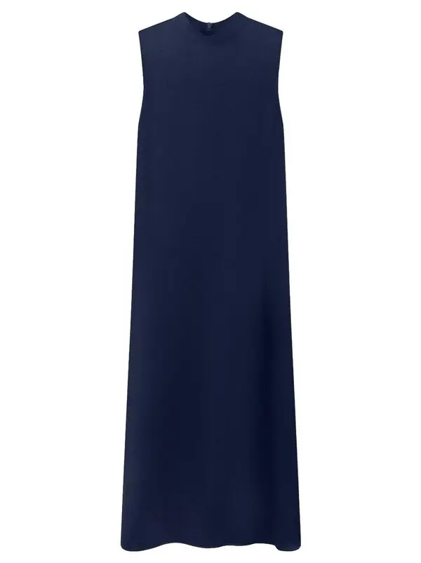 ROCH PEREL Navy Satin Turtleneck Dress - Blue