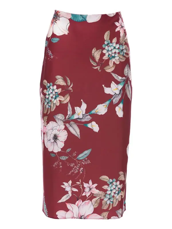 CARLOSLINES Bias Skirt In Romantic Floral Print - Red
