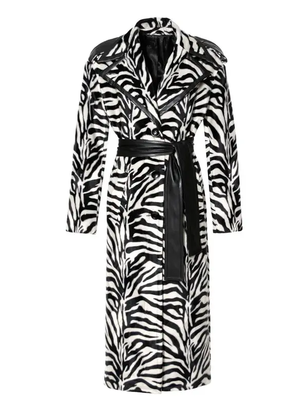 AGGI BY HALEWSKI Maxine Monochrome Coat With Zebra Print And Vegan Leather Trim - Black