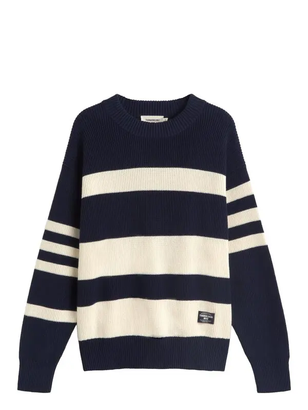 THINKING MU Organic Cotton Striped Sweater Santos - Blue
