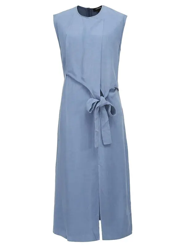 SMART AND JOY Cupro Draped Side Tie Midi Dress - Blue