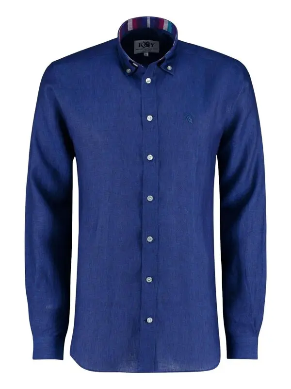 KOY CLOTHING Royal Linen Shirt Button Down Collar - Blue